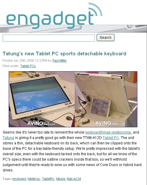 타퉁(Tatung)의 태블릿PC, 미주에서 주목