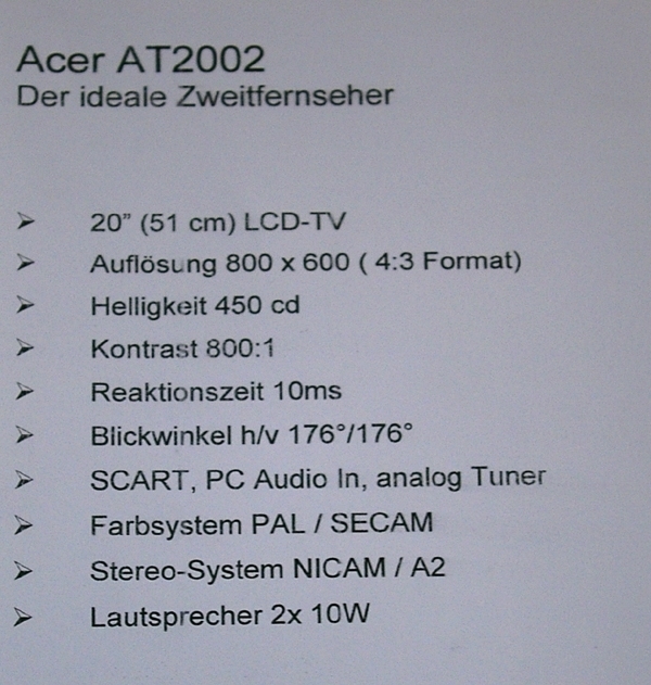 ACER 20인치 LCD TV ‘AT2002’, 유럽 선보여