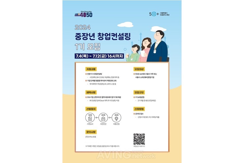 서울시50플러스재단, ‘2024년 중장년 창업컨설팅’ 1기 참여 기업 모집... “중장년 창업 성장동력 제공”